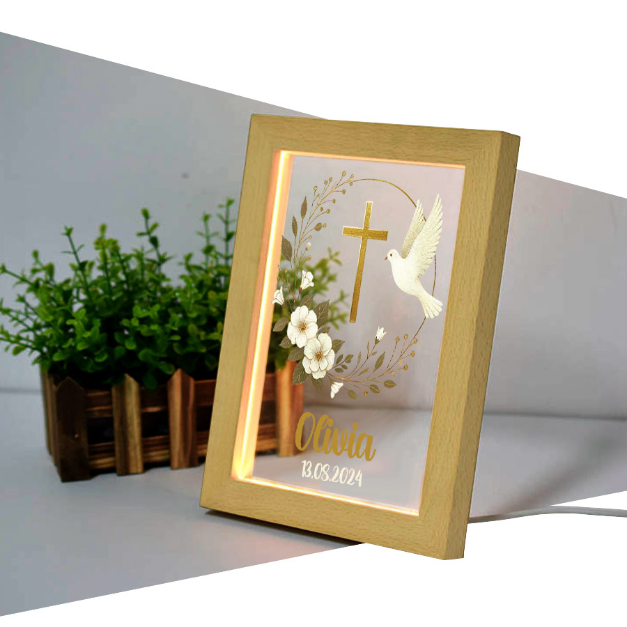 Personalised baptism LED frame | Personalised lamps with a name