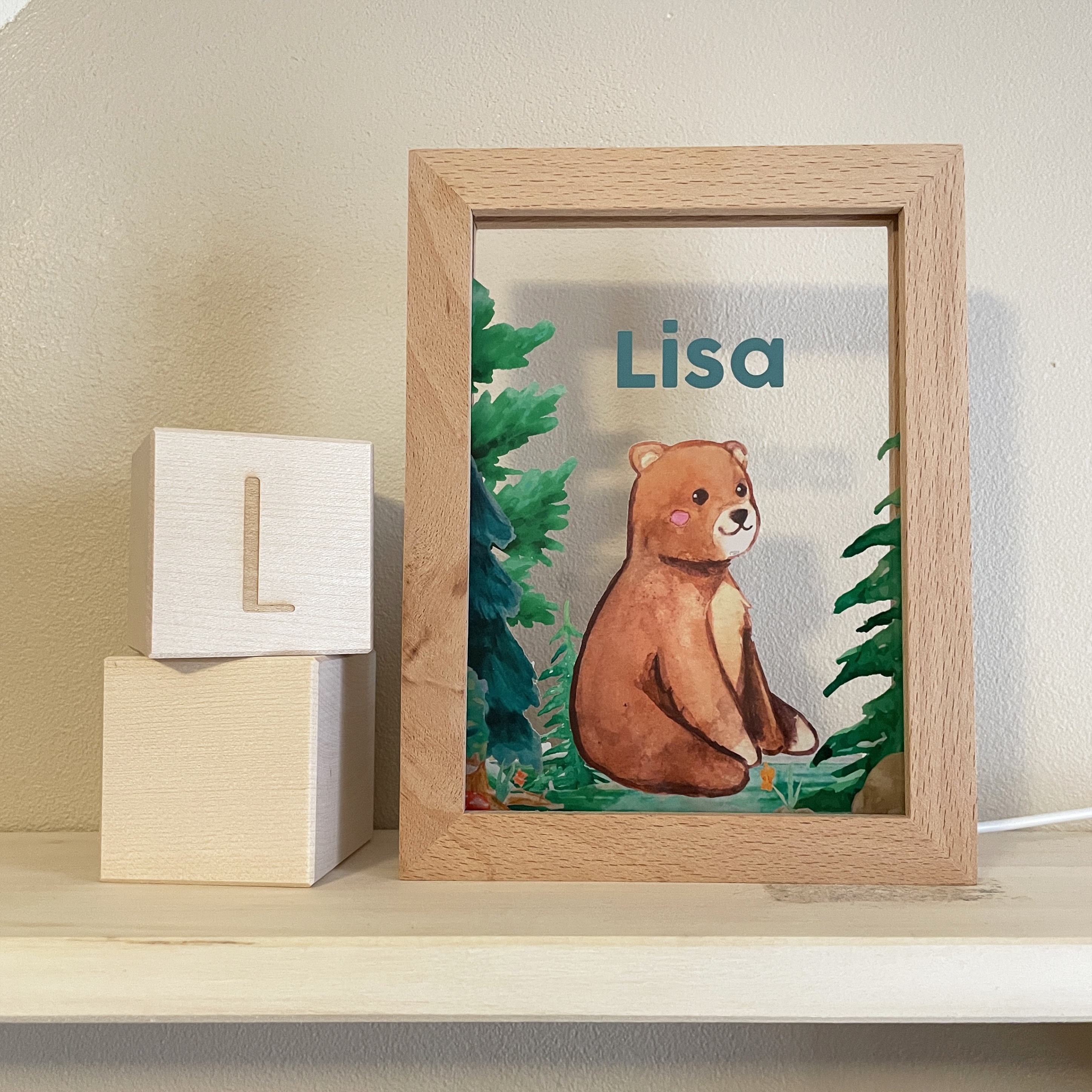 Personalised forest and animals LED frame | Personalised lamps with a name
